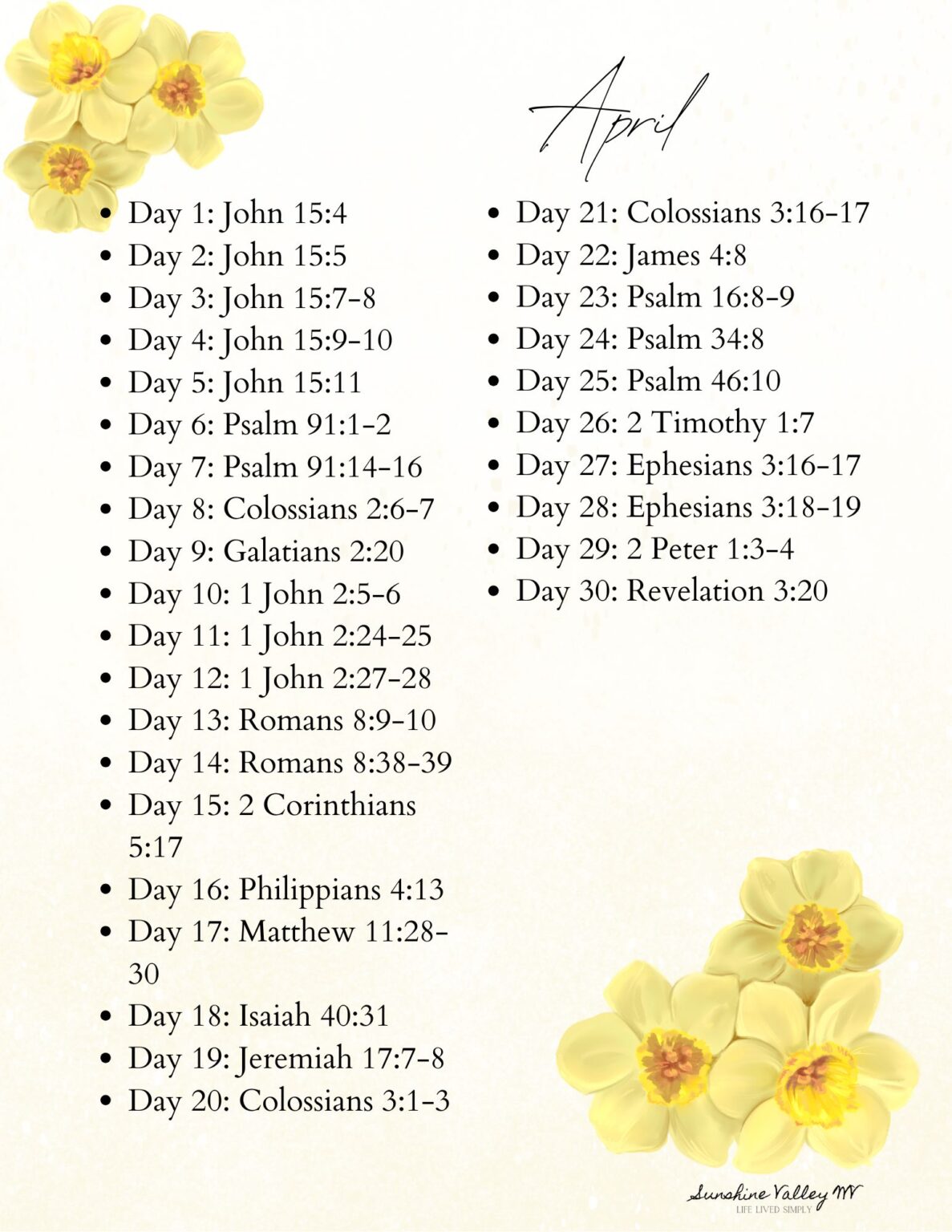 April Scripture Writing Plan: 30 Days of Abiding in Christ - Sunshine ...