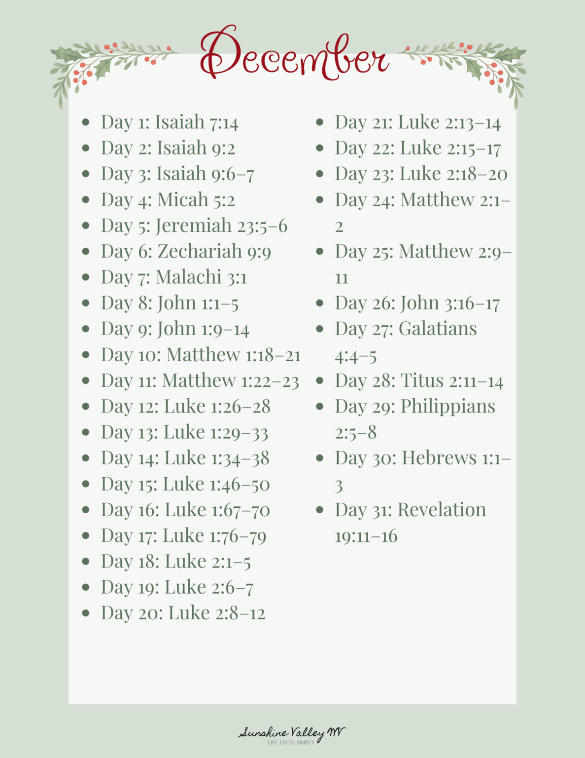 December 2025 Scripture Writing Plan: Awaiting the King - Sunshine Valley